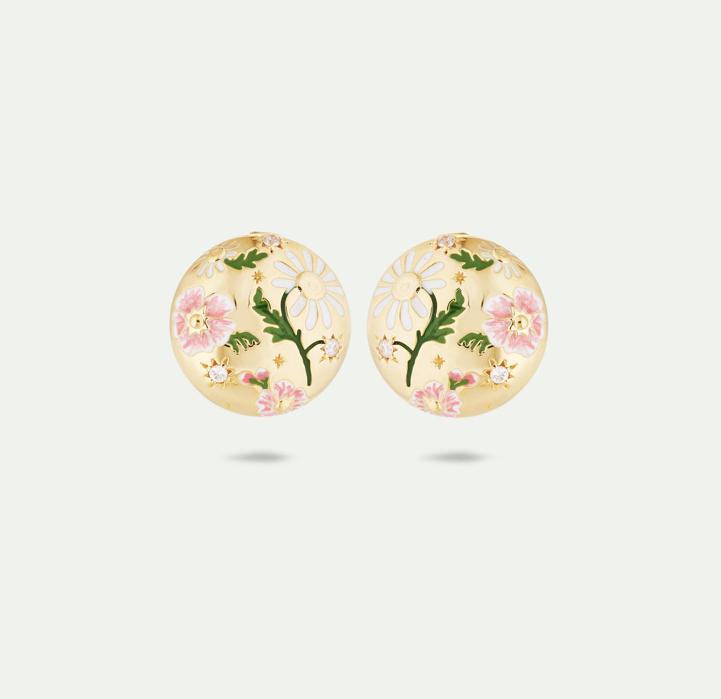 Daisy and Pansy Flower Clip On Earrings Les Nereides