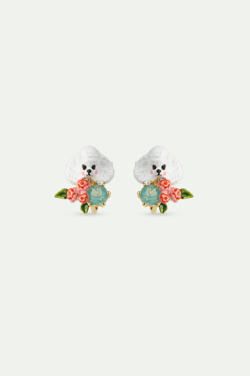 Les Néréides Loves Animals - Poodle, Pink Flowers and Blue Stone Clip-